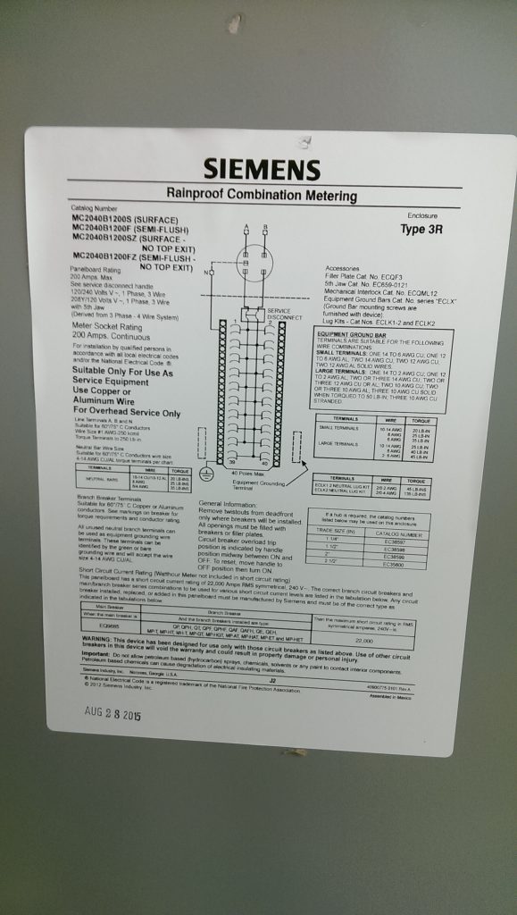 Siemens MC2040B1200S 200 Amp 20-Space 40-Circuit Meter Combo Load ...