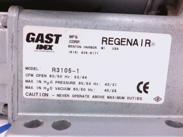 Gast 1/2hp 1ph 115/230v R3 R3105-1 BLOWER VACUUM REGENAIR REGENERATIVE ...