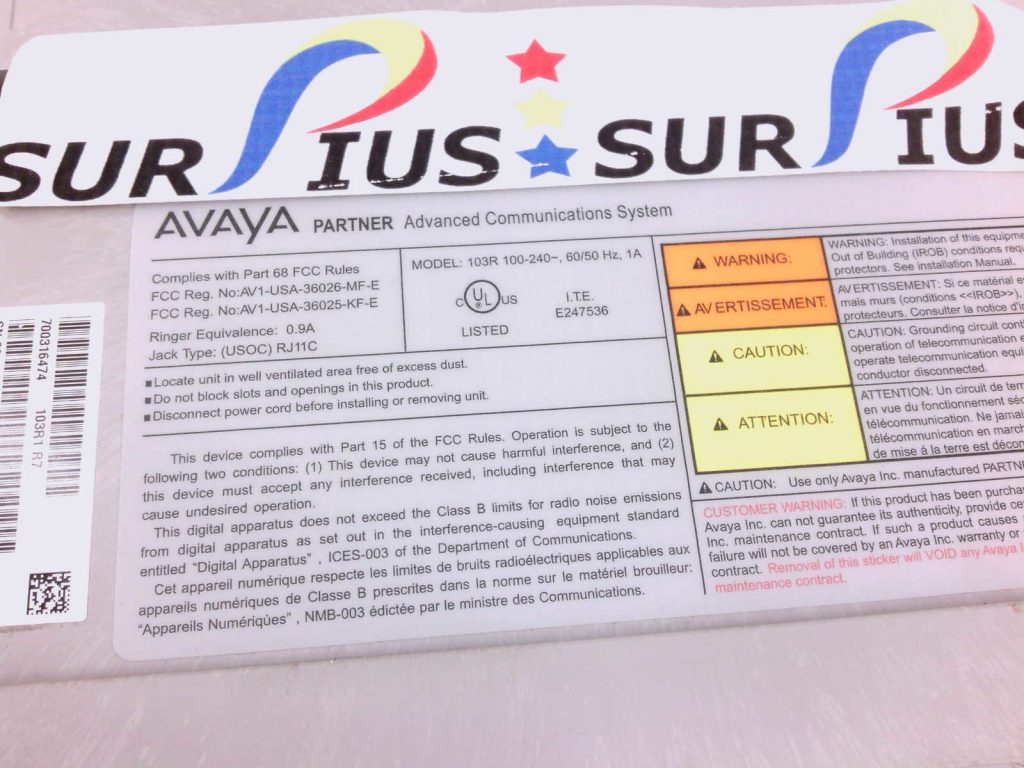 Avaya Partner ACS 103R 700316474 Module Telphone System Processor Only ...