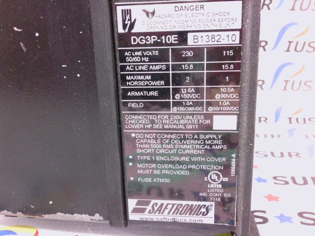 SAFTRONIC ADJUSTABLE SPEED DC MOTOR CONTROL CONTROLLER DG3 DG3P-10E ...