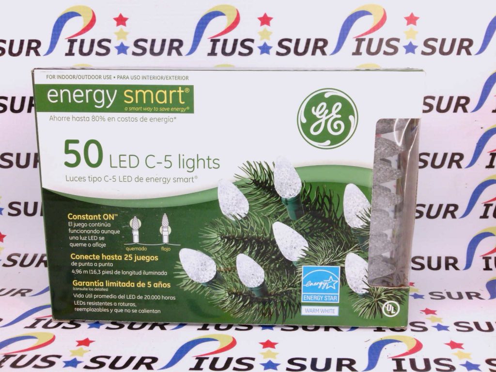 GE 50 COUNT WHITE LED CRYSTAL C-5 STRING LIGHTS INDOOR/OUTDOOR ENERGY ...