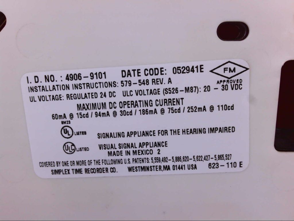 Simplex TrueAlert Fire Alarm and Strobe 24 DC 4906-9101 49069101 - Surpius
