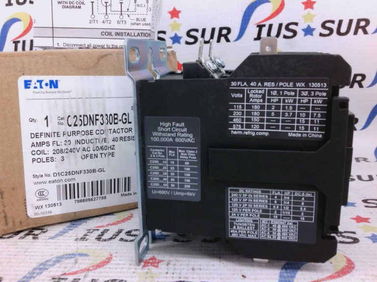 Eaton C25DNF330B-GL Definite Purpose Contactor D1C25DNF330B-GL - Surpius