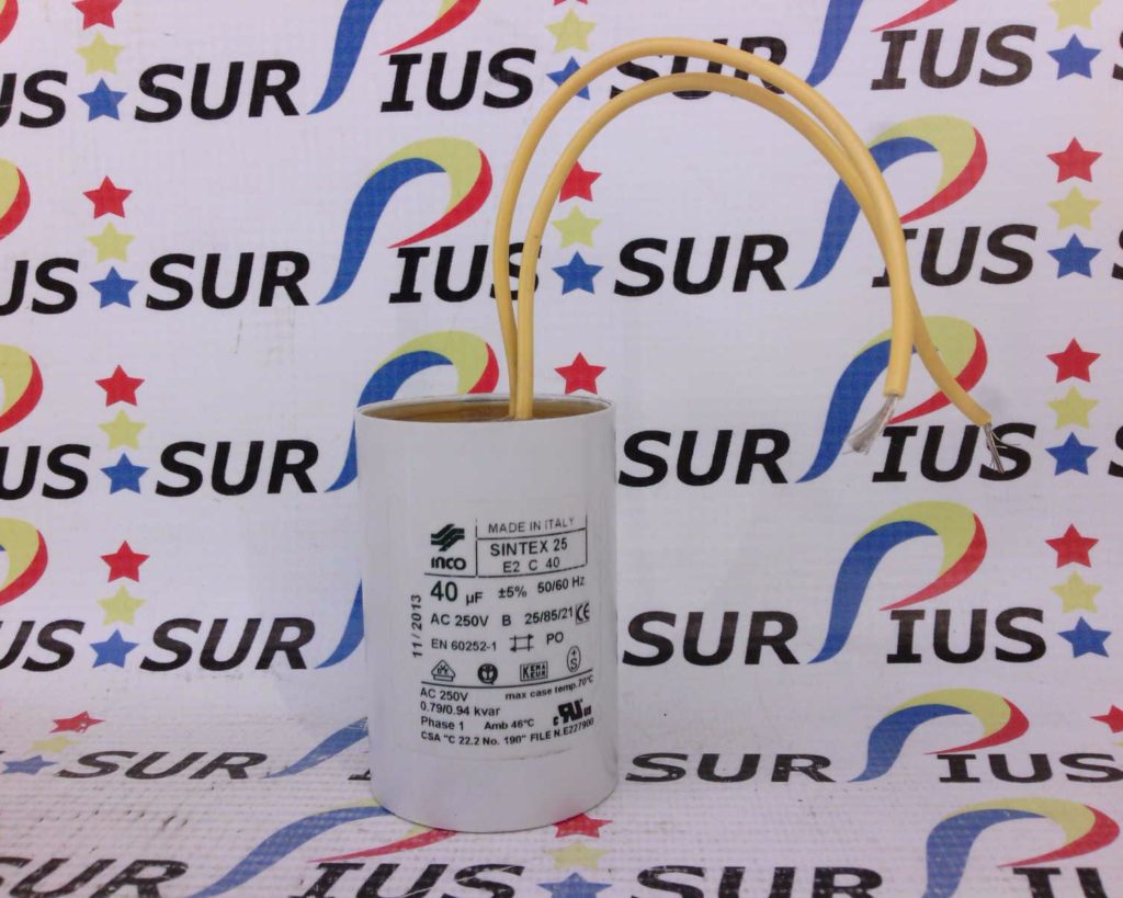 INCO Sintex 25 E2 C 40 1Ph 50/60Hz Capacitor 40uF 250V AC - Surpius